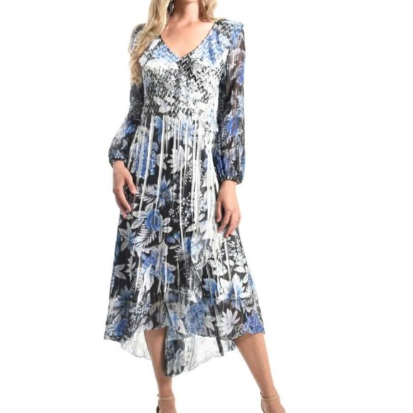 Komarov | Dresses | Komarov Long Sleeve Floral Chiffon Charmeuse Garden ...